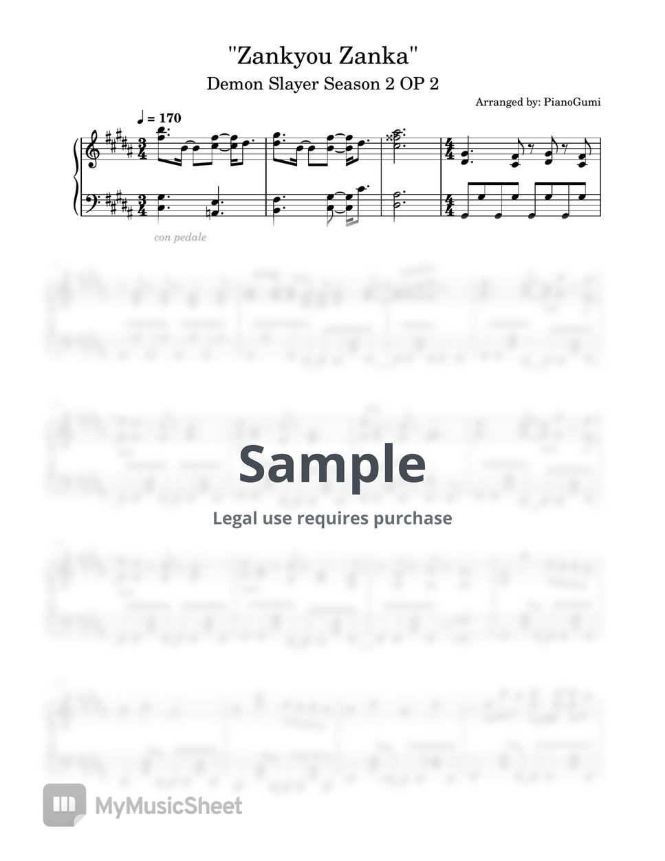 Aimer - Zankyou Zanka (Demon Slayer Season 2 OP 2 - "Zankyou Zanka") Sheets by PianoGumi