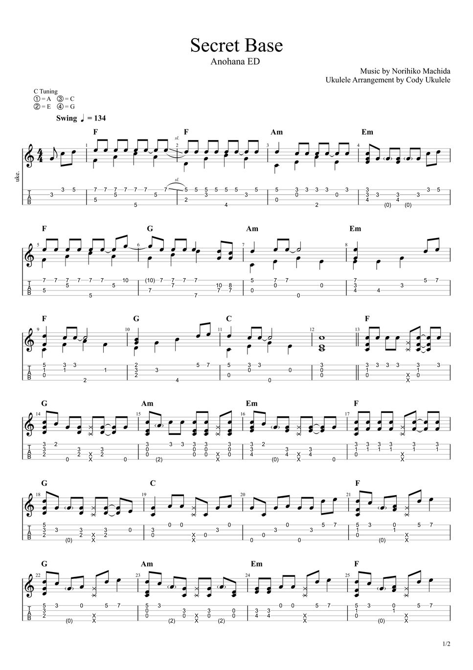 Zone - Secret Base Tab + 1staff by Cody Ukulele