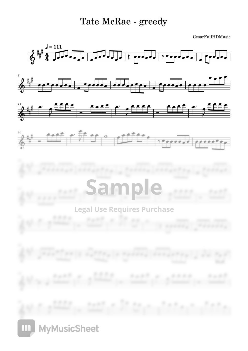 Tate McRae - greedy Sheets