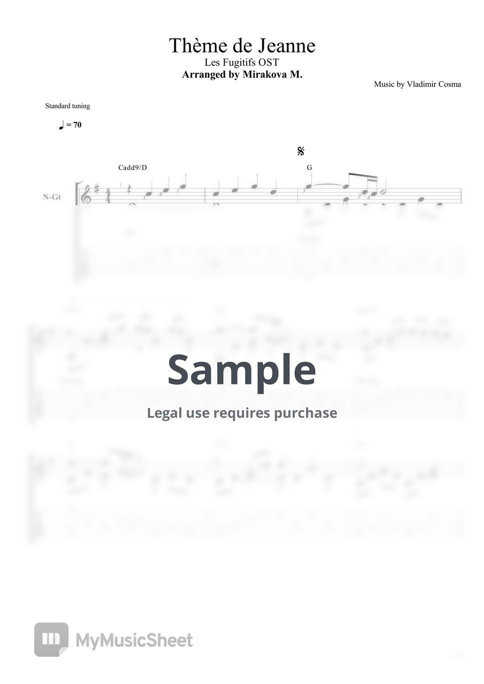 Vladimir Cosma - Theme of Jeanne Tab + 1staff by Marina Mirakova