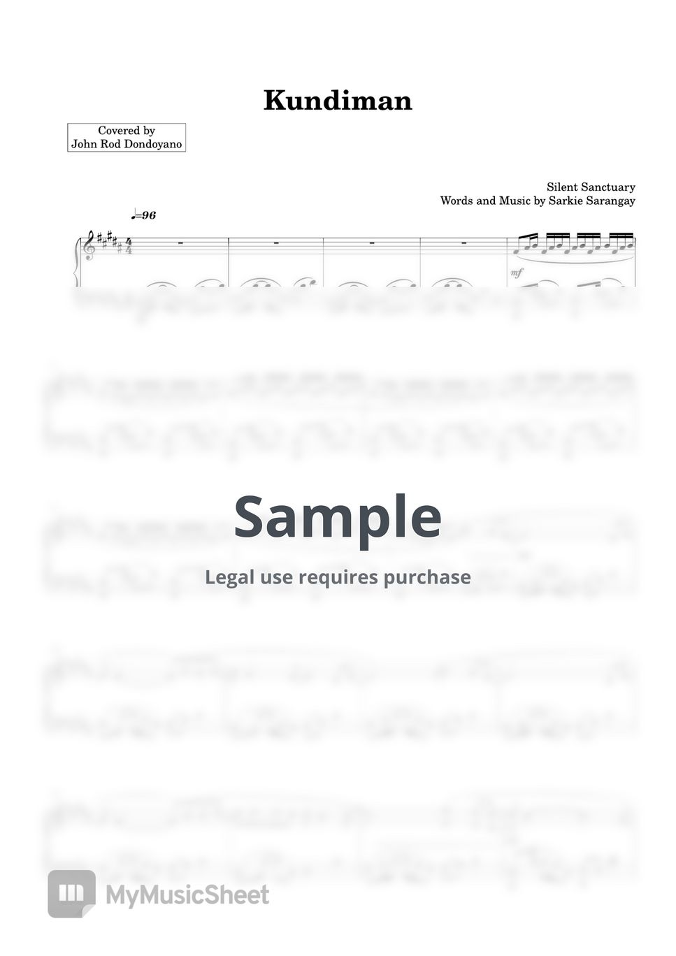 Silent Sanctuary - Kundiman (PIANO SHEET) Sheet Music by John Rod Dondoyano