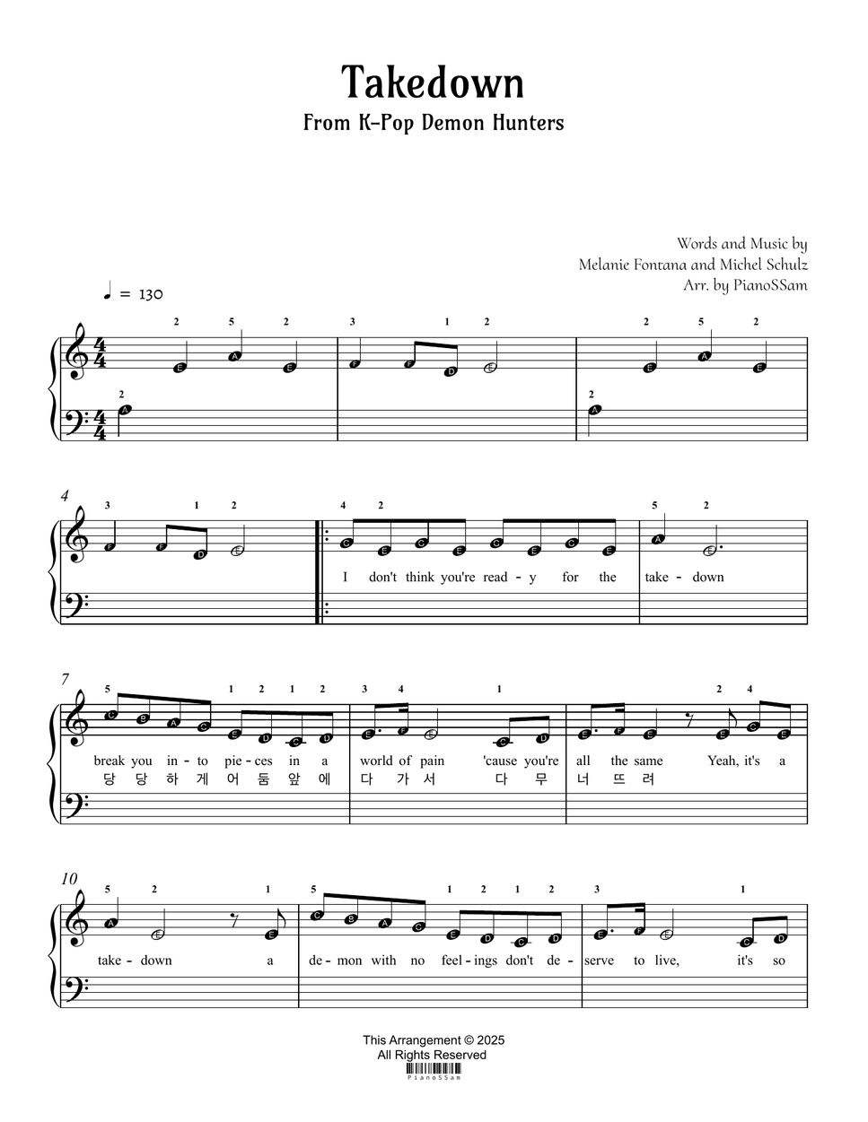 HUNTR/X - Takedown [beginner] (KPop Demon Hunters) Sheet Music by PianoSSam