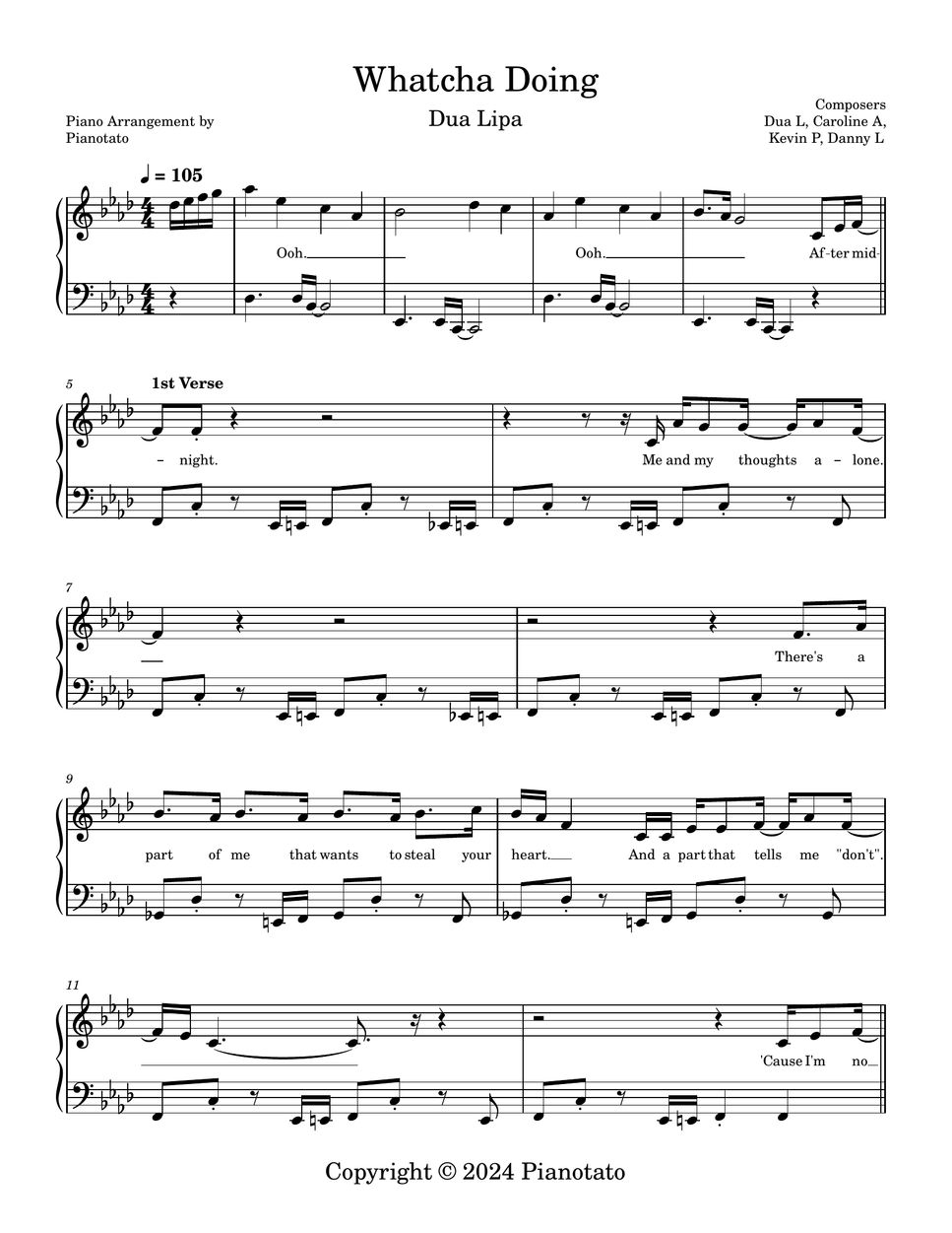 Dua Lipa - Whatcha Doing Hoja by Pianotato