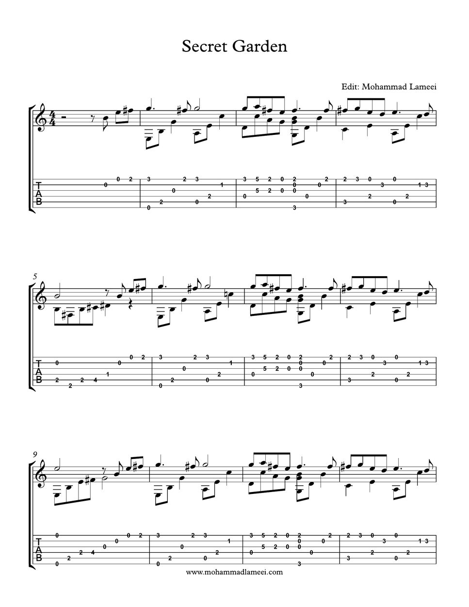 Rolf Løvland - Secret Garden Tab + 1staff by Mohammad Lameei