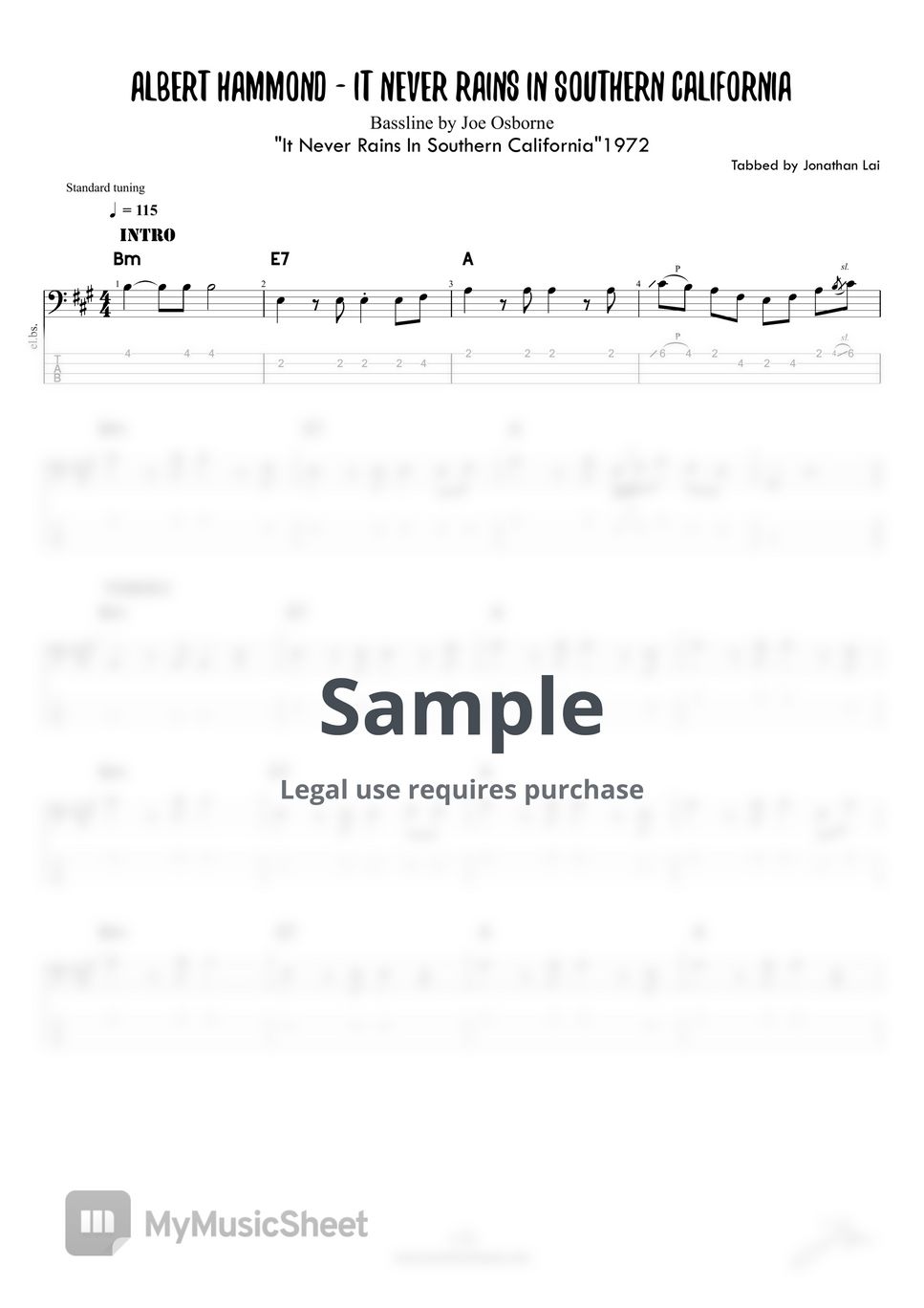 Albert Hammond - It Never Rains In Southern California (Bass Guitar ...