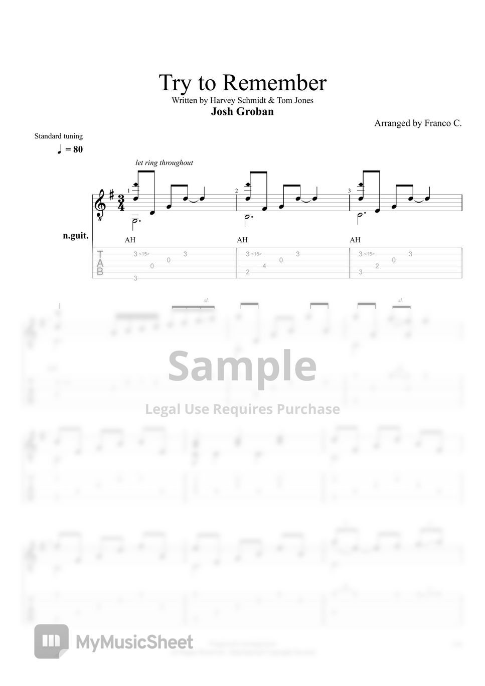 Josh Groban - Try to Remember (Fingerstyle) TAB+1 บรร. by Franco C.