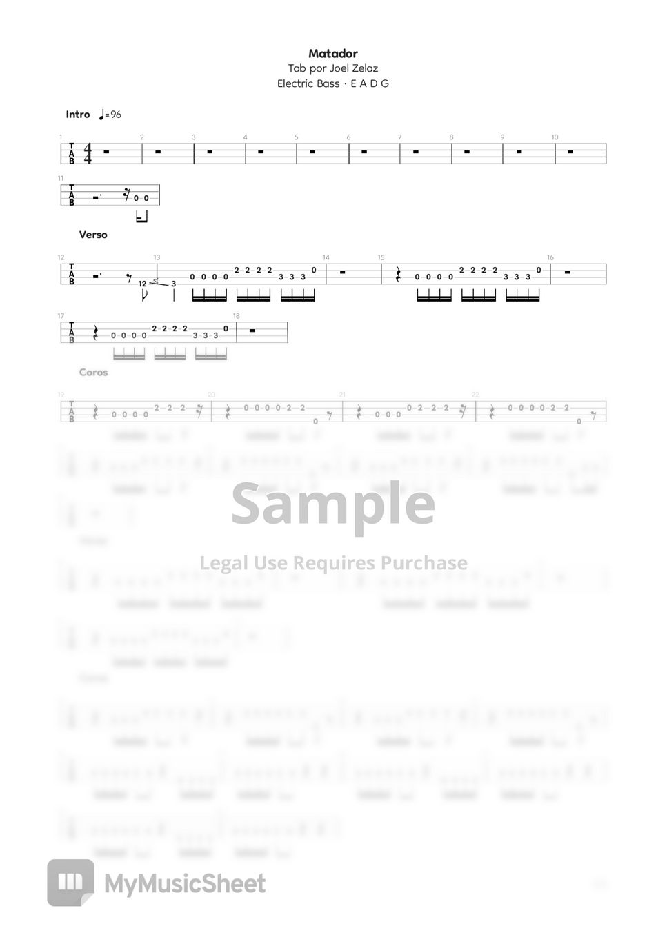 Los Fabulosos Cadillacs - Matador (Bajo eléctrico 4 cuerdas) Partitura ...