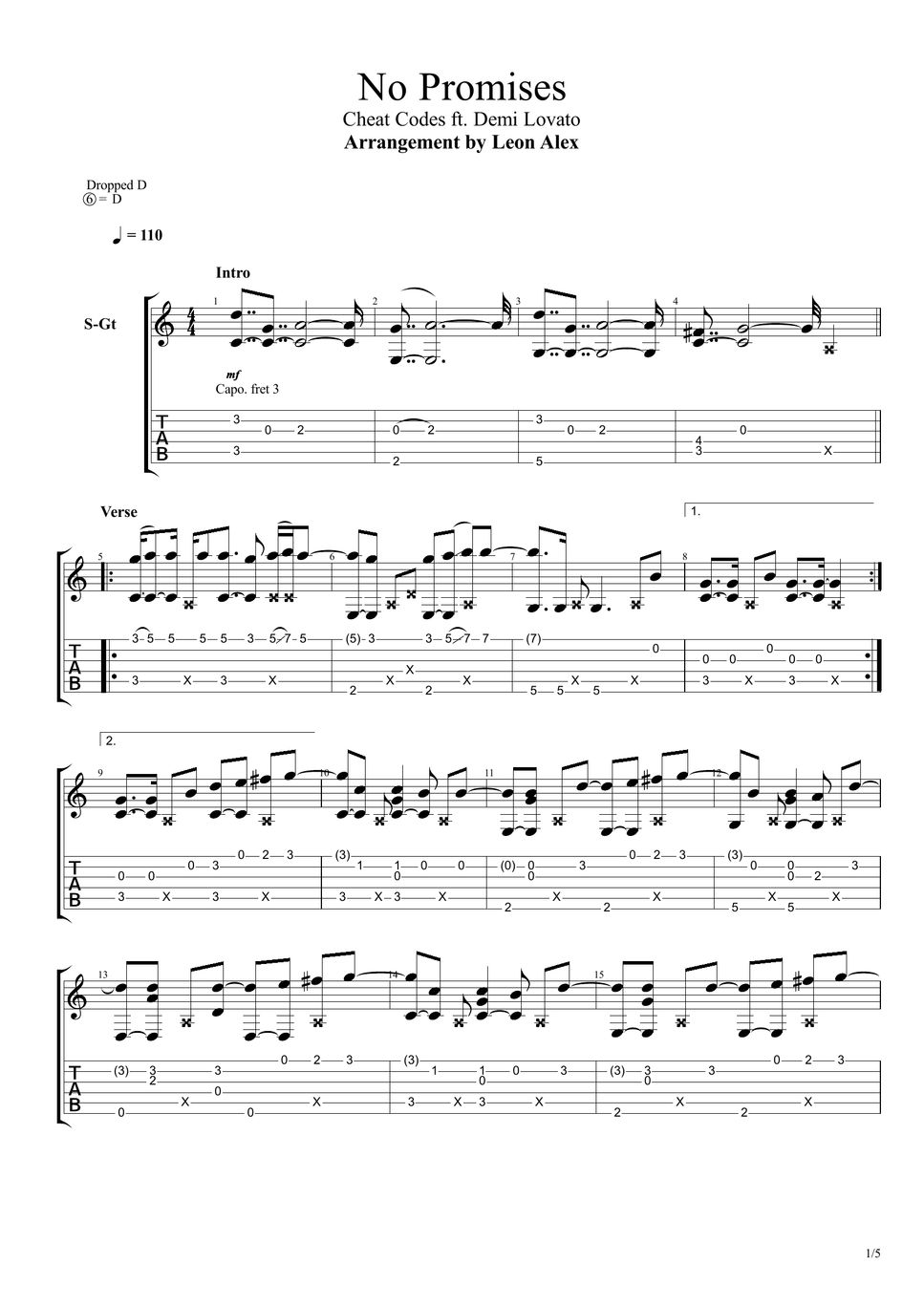 Cheat Codes feat. Demi Lovato - No Promises (Guitar) TAB by Leon Alex
