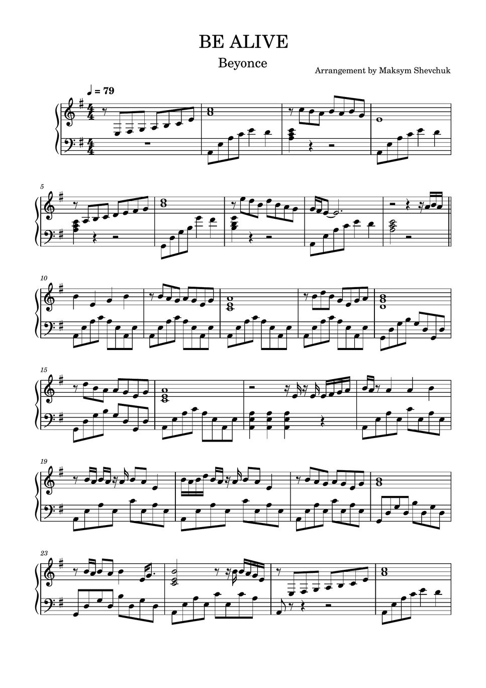 Beyonce - Be Alive Sheets by Maksym Shevchuk