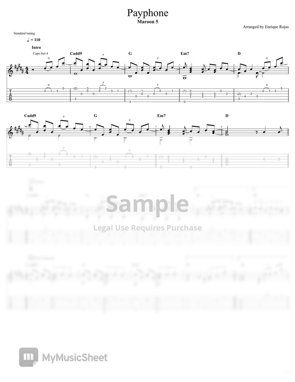 Maroon 5 - Payphone (Fingerstyle Guit) Sheets by Enrique Rojas