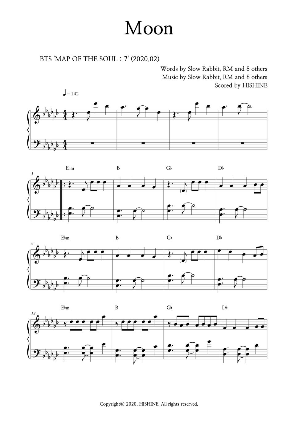 BTS - Moon (with easy key) Sheets by HISHINE