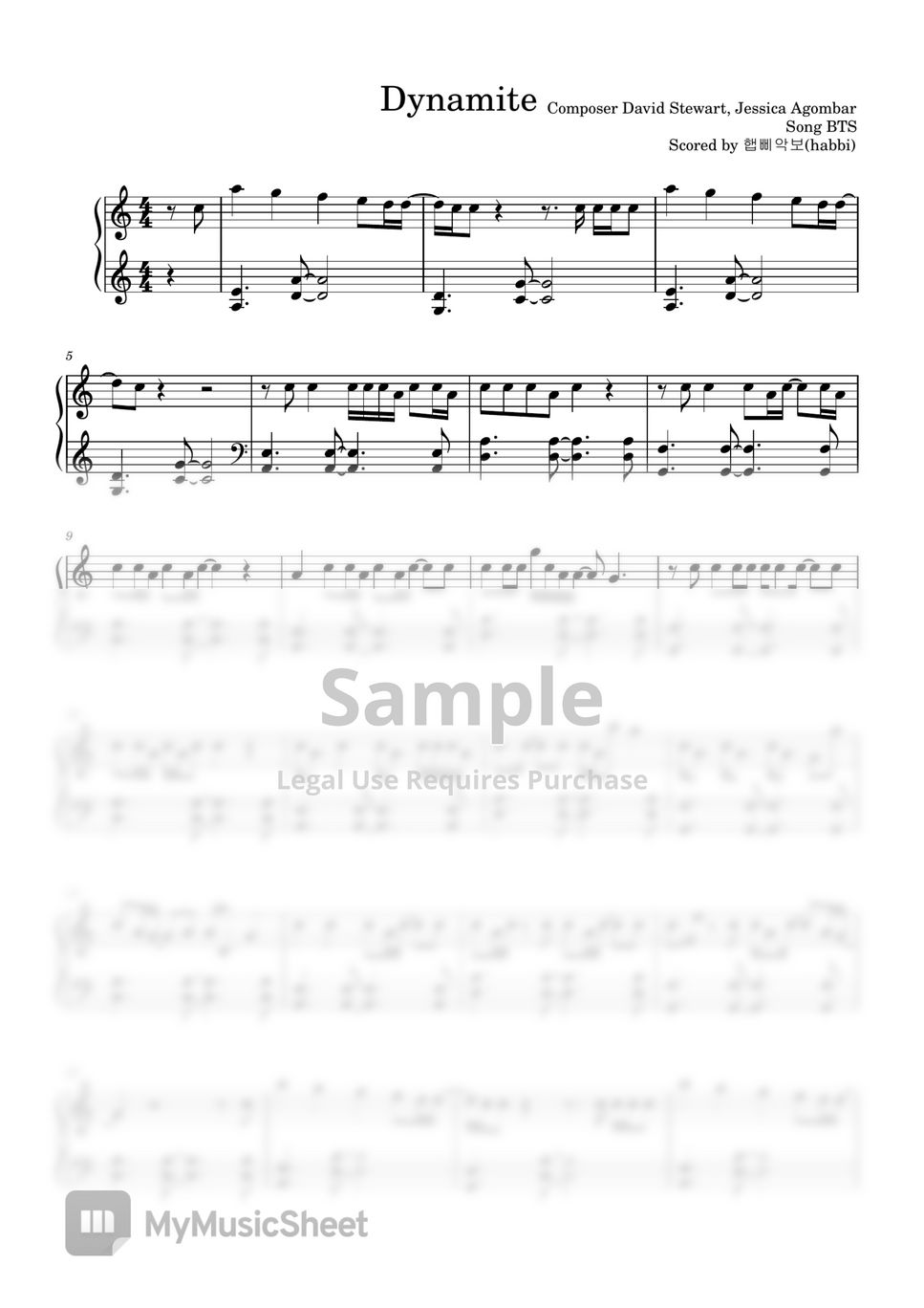 방탄소년단 Bts Dynamite Ckey 쉬움 Sheets By 햅삐악보 Habbi