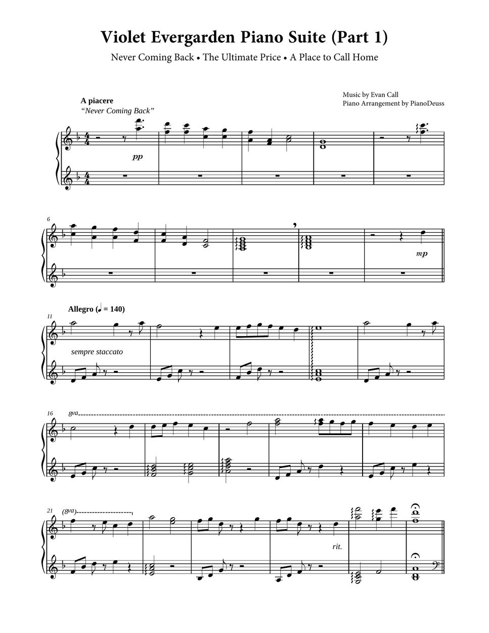 Evan Call - Violet Evergarden Piano Suite (Part 1) Sheets by PianoDeuss
