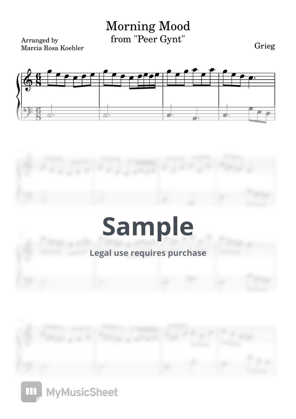 Grieg - Morning Mood (simplified version) Sheets by Marcia Rosa Koehler