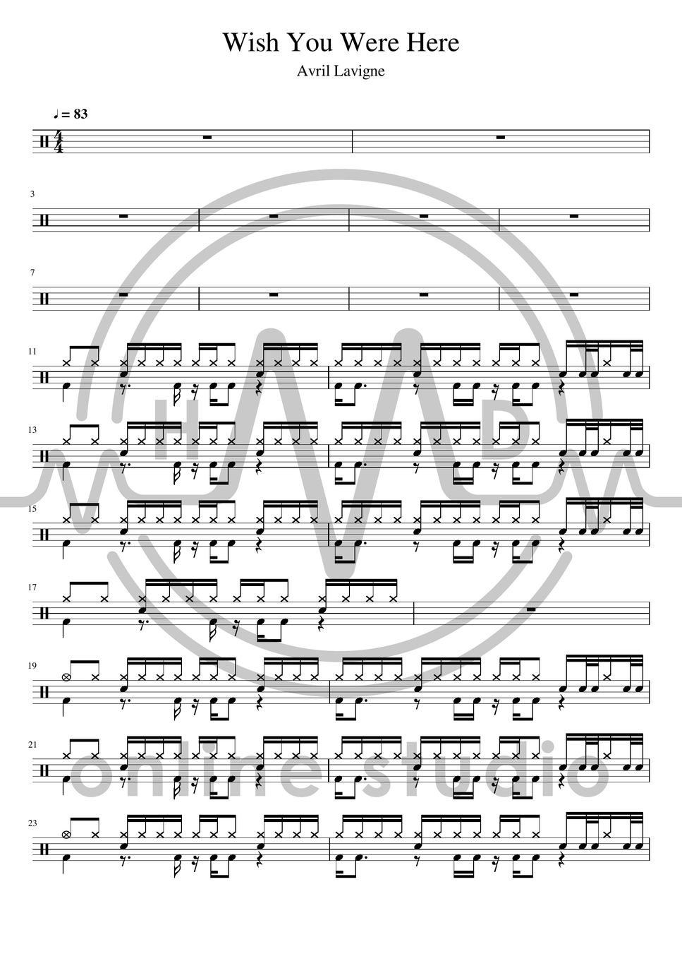 Avril Lavigne - Wish You Were Here (Drum) 악보 by HMD online studio