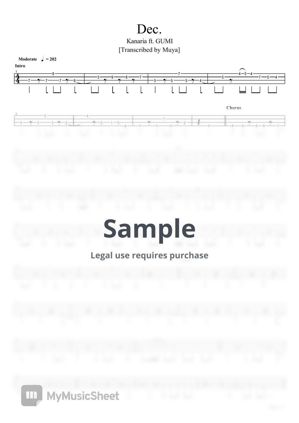 Kanaria - Dec. (Bass TAB) Sheets by Muya