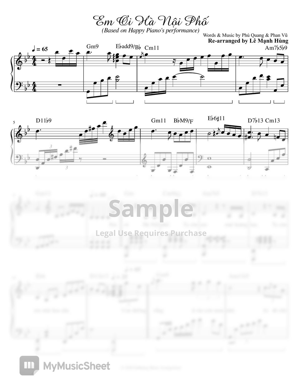 Cover by Happy Piano - Em Ơi Hà Nội Phố (Re-arranged) 樂譜 by Le Manh Hung