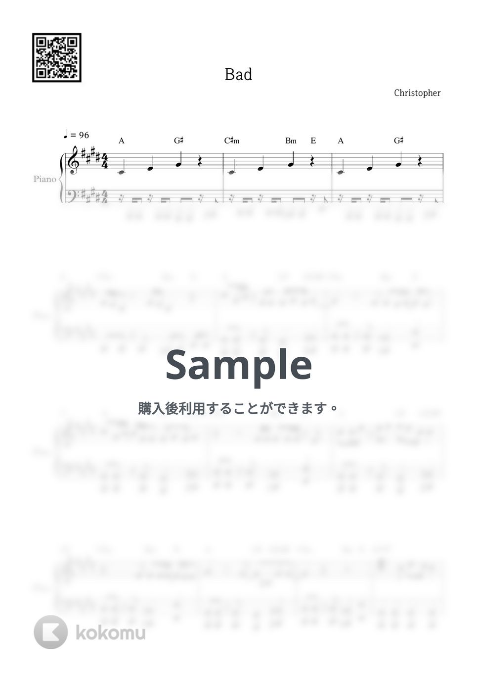 Christopher - Bad 楽譜 by PIANOiNU