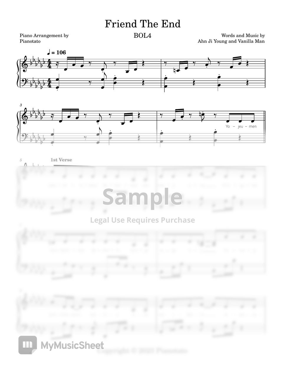 BOL4 - Friend The End Sheet Music by Pianotato