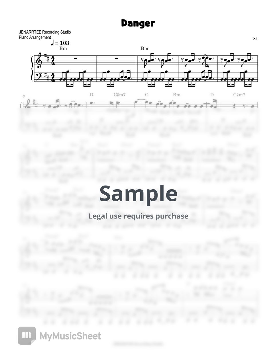 TXT - Danger Sheet Music by JENARRTEE Recording Studio