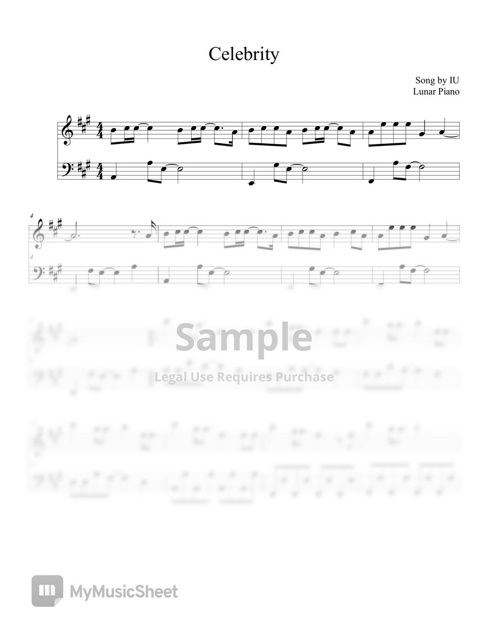 IU - Celebrity (EASY) Sheet Music by Lunar Piano