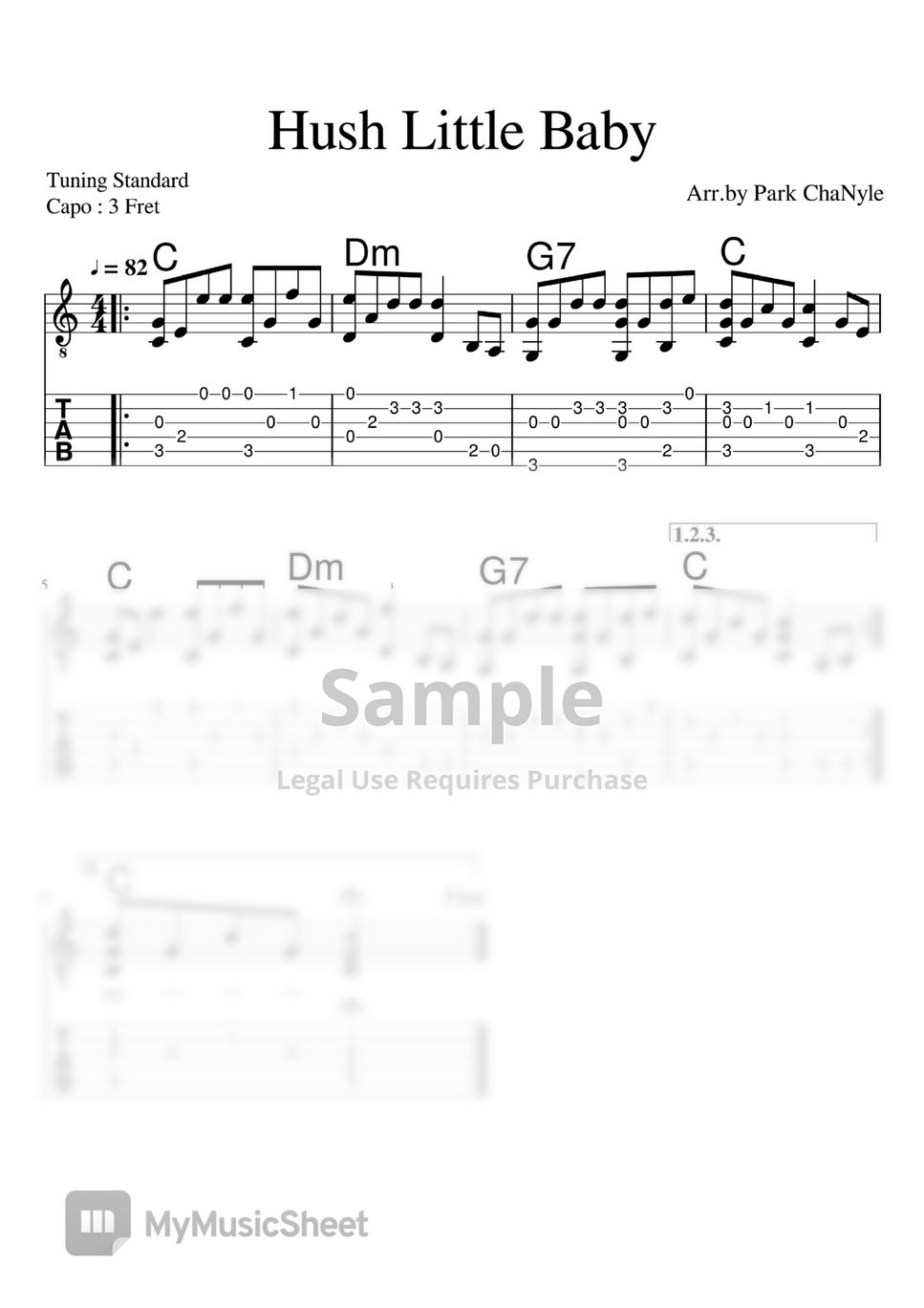 Lullaby - Hush Little Baby (Fingerstyle) Tab + 1staff by Park ChaNyle