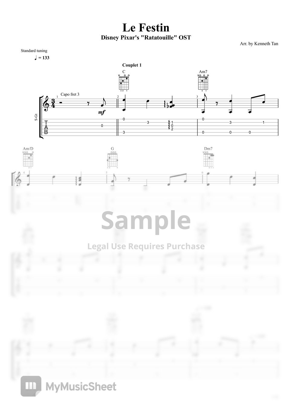 Disney Pixar's "Ratatouille" OST | Fingerstyle Guitar - Le Festin 악보 by ...