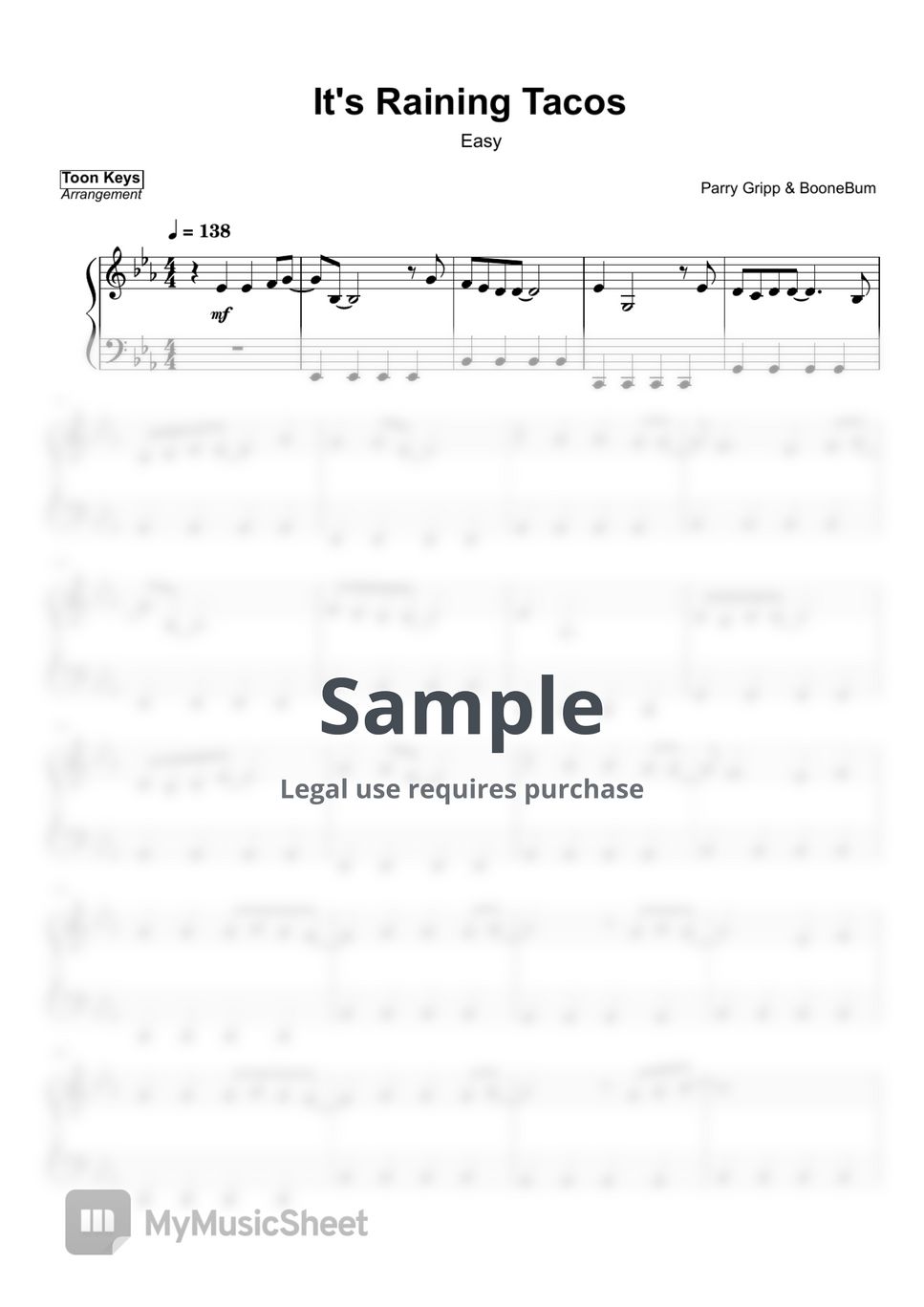Parry Gripp - Raining Tacos Sheet Music by Toon Keys
