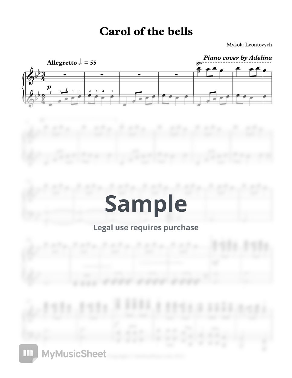 Christmas Carol - Carol Of The Bells Sheets by Adelina Piano