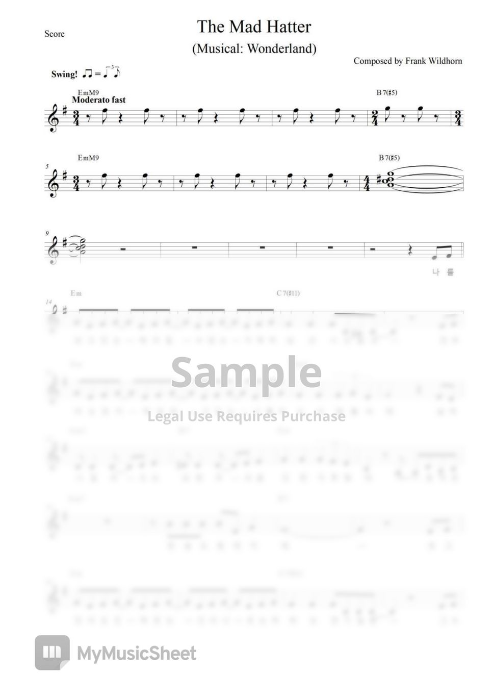 뮤지컬 원더랜드 - The Mad Hatter (한국어 버젼) 악보 by TaeHyun Taylor Lee