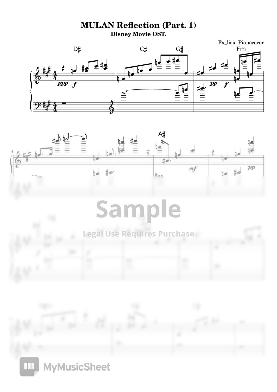 MULAN Disney OST. - Reflection Partition musicale by Fx_licia Pianocover