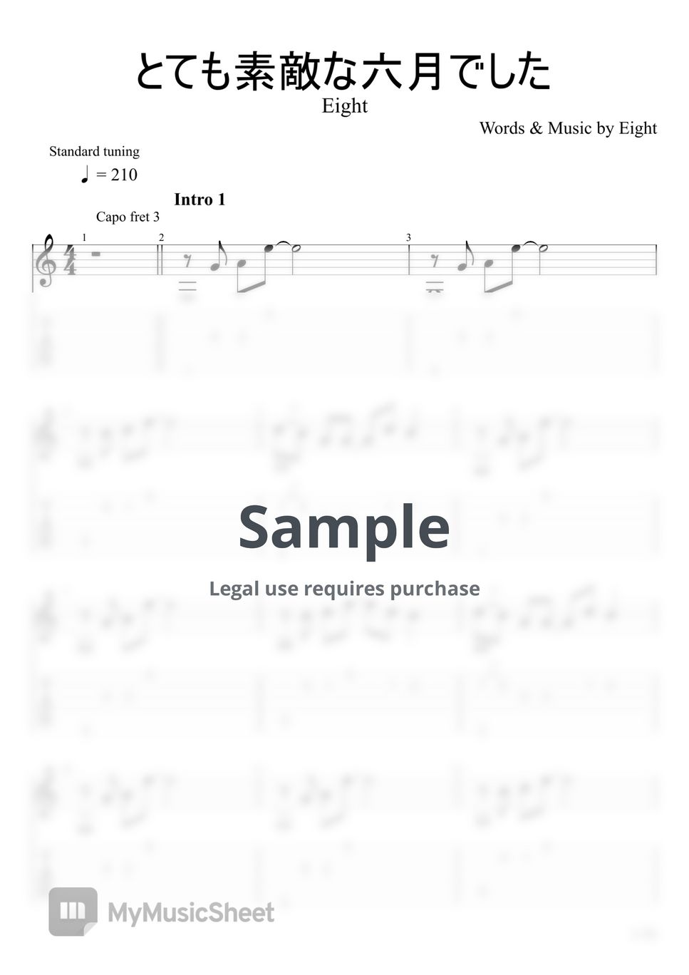 Eight - Totemo Suteki na Rokugatsu Deshita (Fingerstyle) Sheet Music by ...