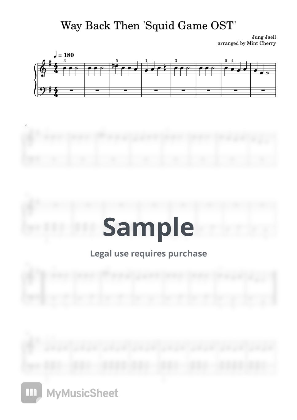 Way Back Then - Squid Game OST (Easy Version) Sheet Music by Mint Cherry
