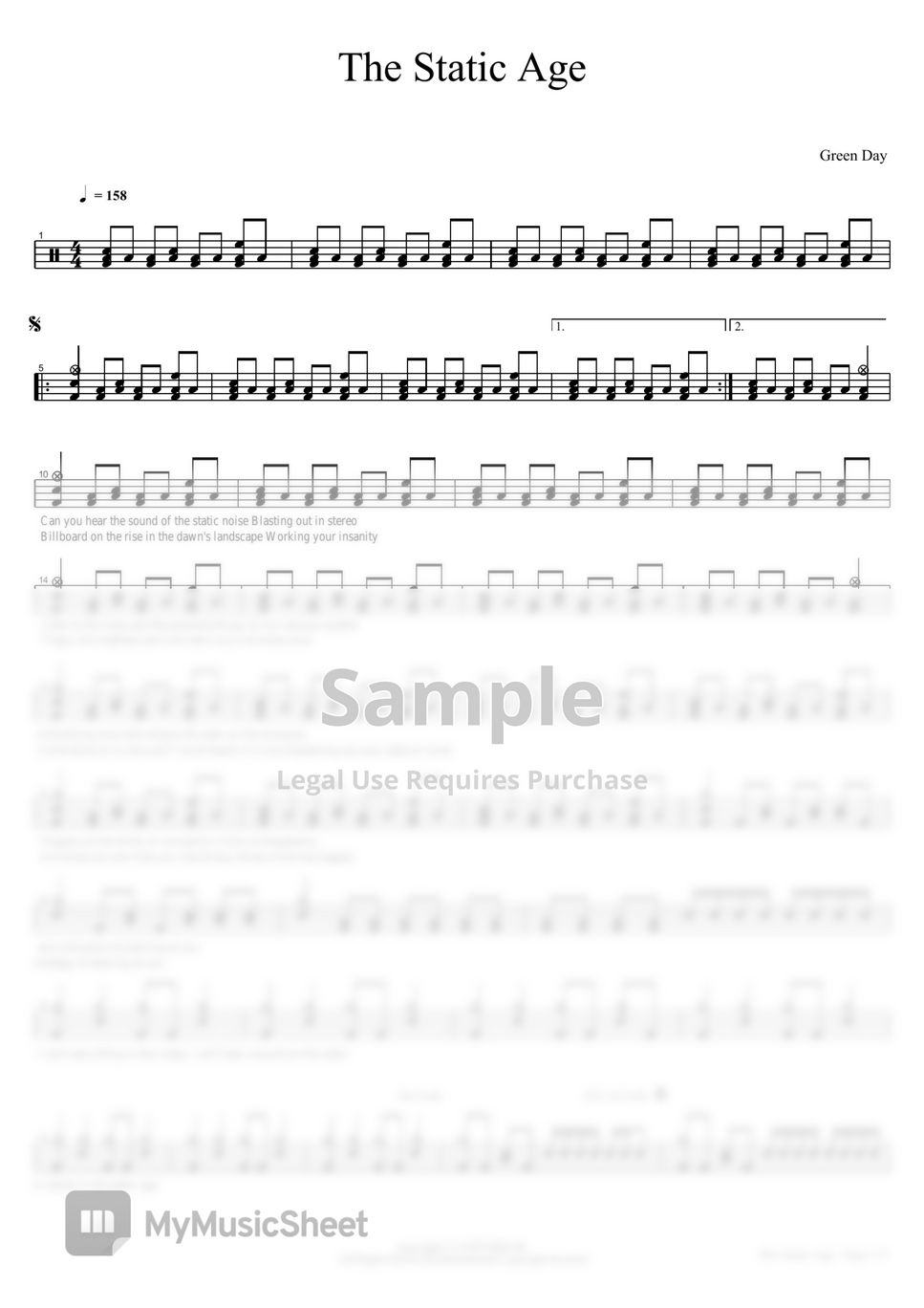 Green Day - The Static Age 악보 by COPYDRUM