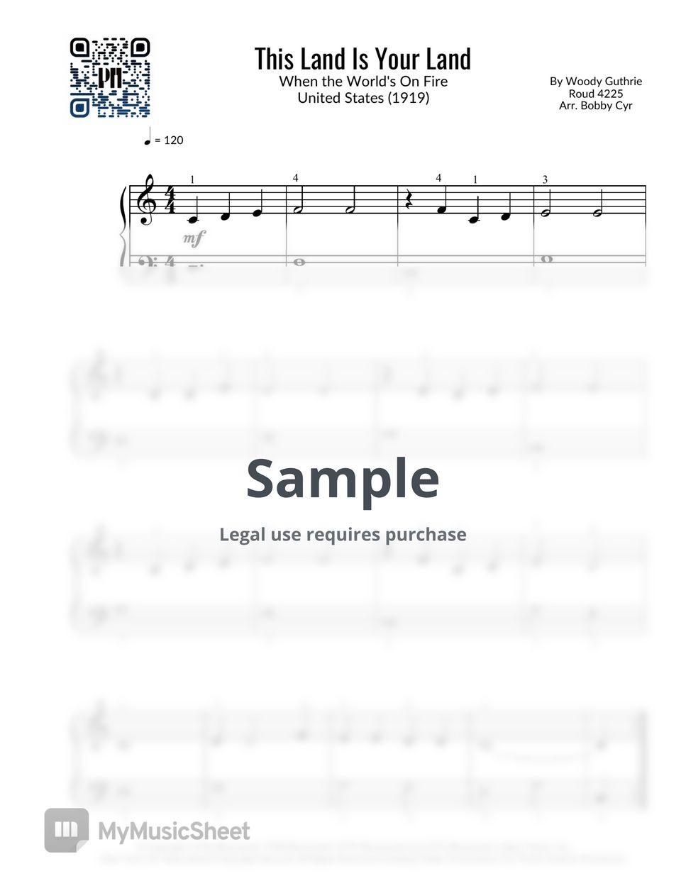 Woody Guthrie - This Land Is Your Land (Easy Piano) Sheets by Piano Notion