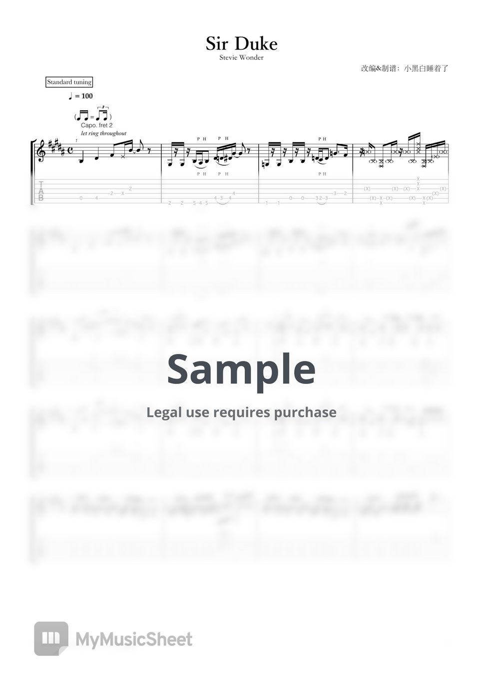 Stevie Wonder - Sir Duke Sheets by Yufei Huang