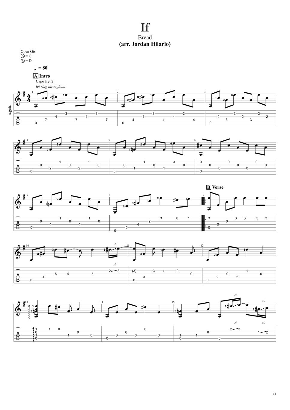 Bread - IF (Fingerstyle Guitar) by Jordan Hilario TAB by Jordan Hilario