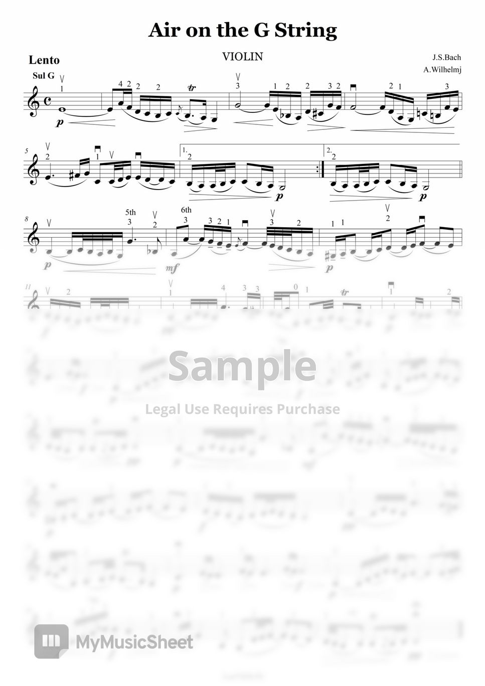 Bach - Air on the G String (Violin) G선상의 아리아 (MR포함) แผ่น by Lee