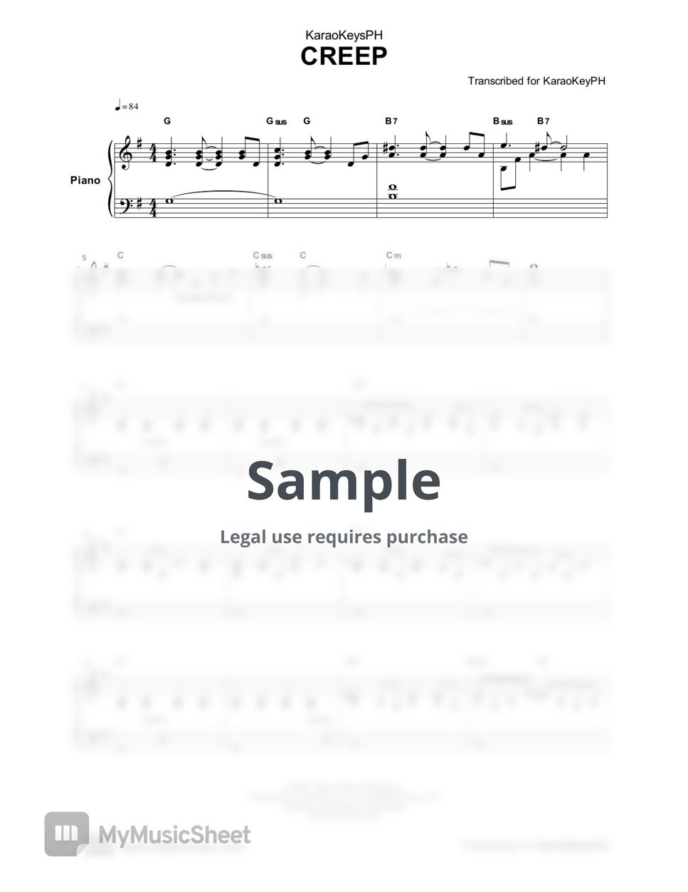 Radiohead - Creep - Radiohead (Female Key - Piano Karaoke) Sheet Music ...