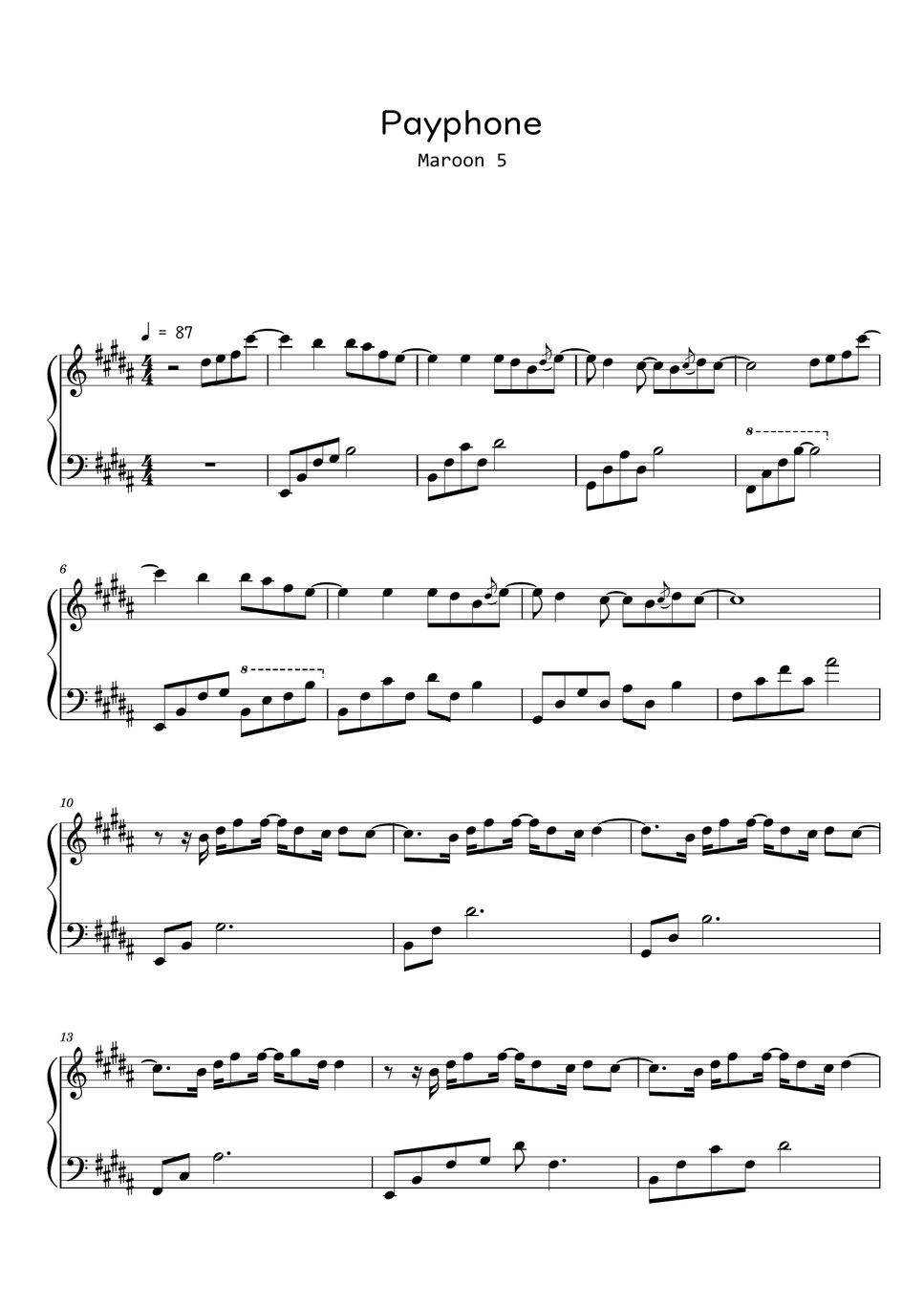 Maroon 5 - Payphone (Sheet Music, MIDI,) Sheet by Roxette