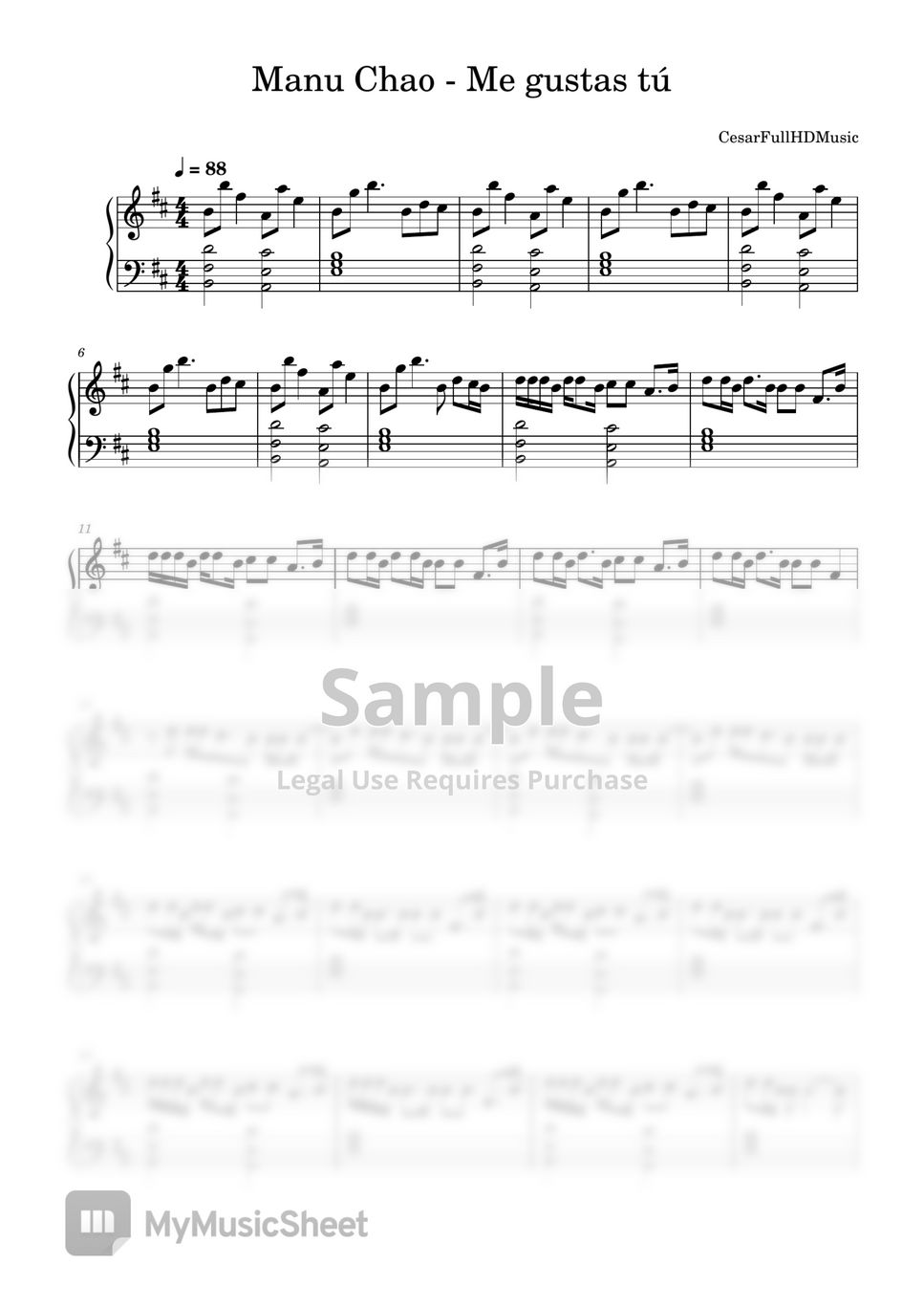 Manu Chao - Me gustas tú Sheet Music