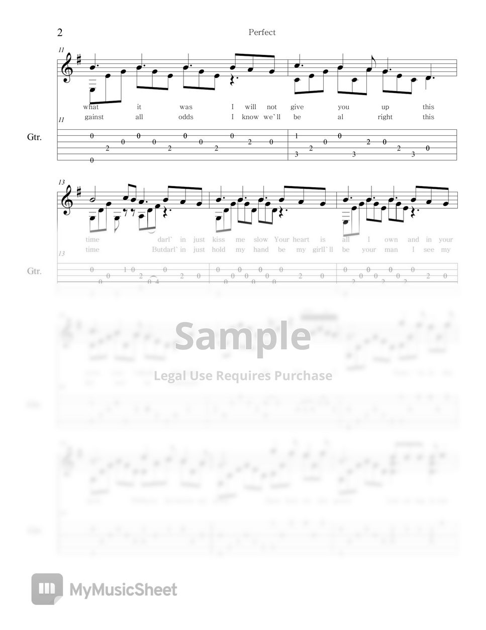 Ed Sheeran - Perfect (쉬운 기타 편곡 타브 악보 Guitar TAB) Sheets by Woojeong Park