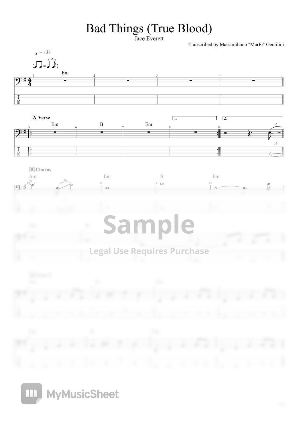 Jace Everett - Bad Things Sheet Music by Massimiliano Gentilini