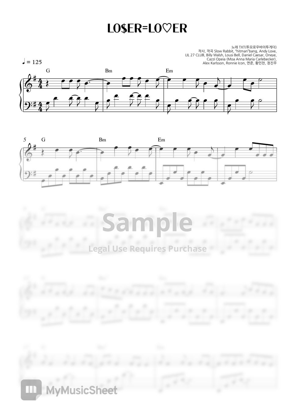 TXT(투모로우바이투게더) - LO$ER=LO♡ER (Loser=Lover / 루저러버) Sheet Music by SweetPiano