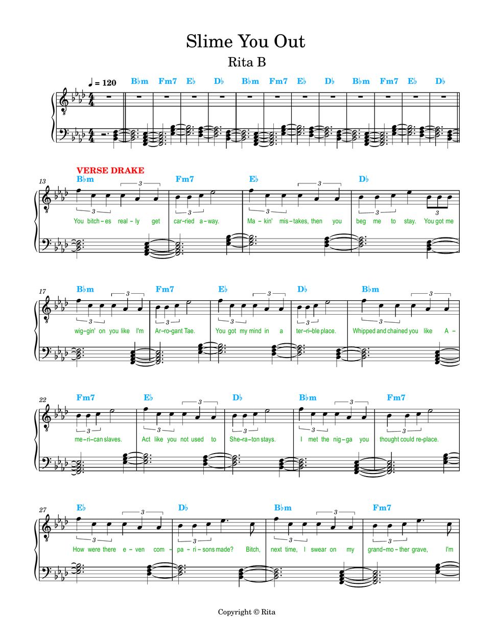 Drake, SZA - Slime You Out (Lyrics, chords) Sheet Music by Rita B