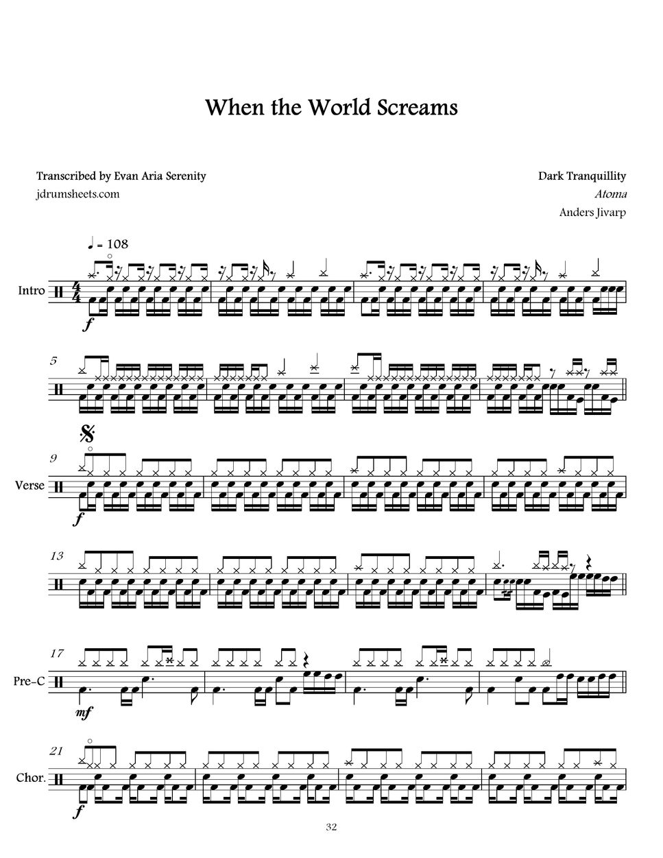 Dark Tranquillity - When the World Screams Sheet Music by Jaslow Drum ...