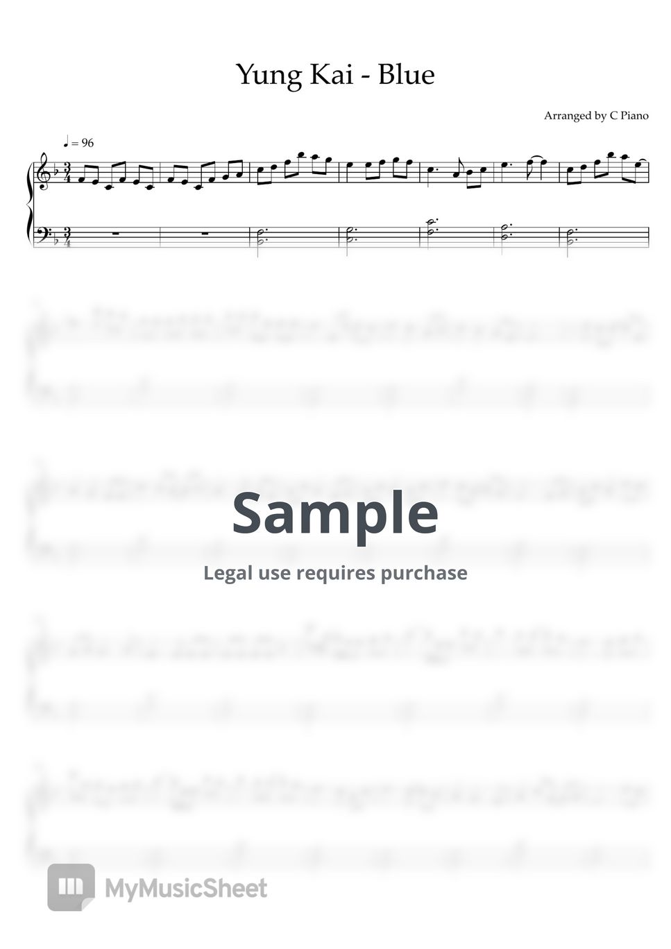 Yung Kai - Blue (Easy Version) Sheet Music by C Piano