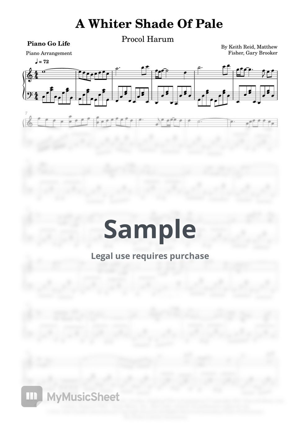 Procol Harum - A Whiter Shade Of Pale Sheet Music by Piano Go Life