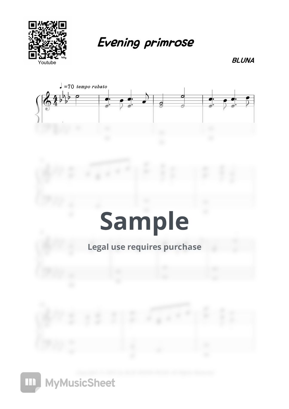 BLUNA - Evening primrose Piano Sheet Music PDF | mymusic5