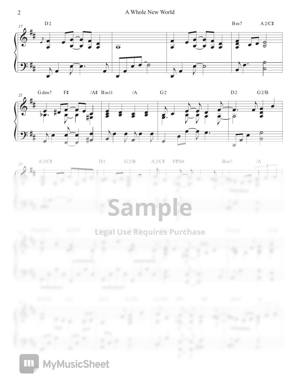 Aladdin OST - A Whole New World (for Piano) Sheets by Jinnie J